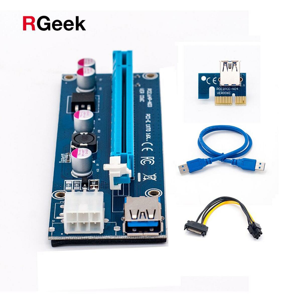 006C PC PCIE PCI Express Riser для видеокарты PCI E 1x до 16x USB 3.0 SATA до 6Pin IDE Molex Кабель питания для майнинга