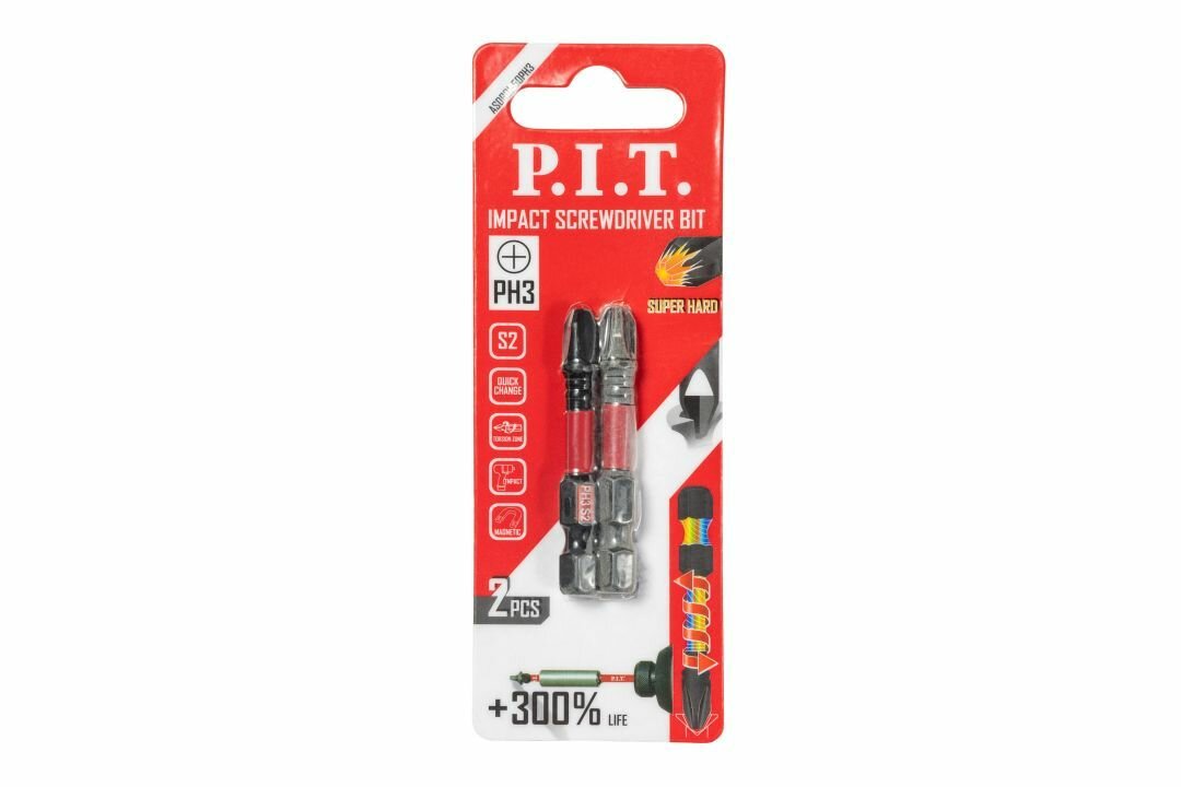 Биты ударные P.I.T. PH3x50 мм, 2 шт в упаковке, размер головки 4 мм