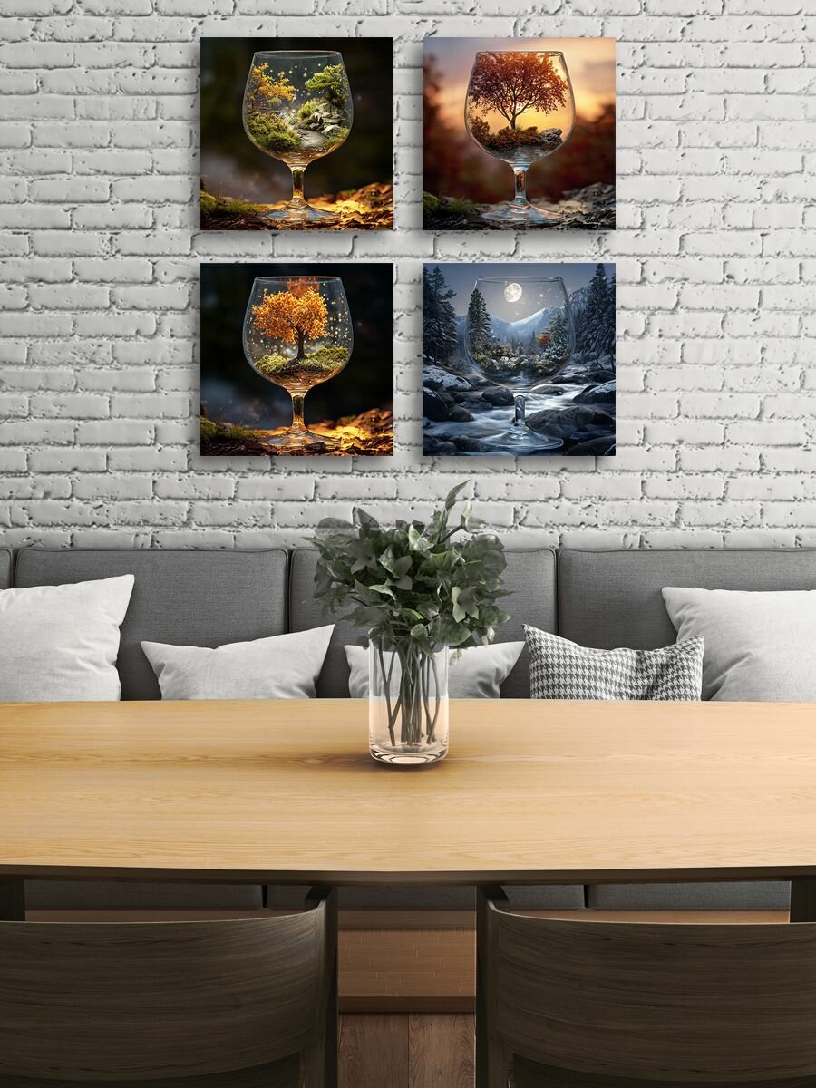 Комплект картин на холсте LOFTime 4 шт 30Х30 Бокалы времена года К-1903-3030
