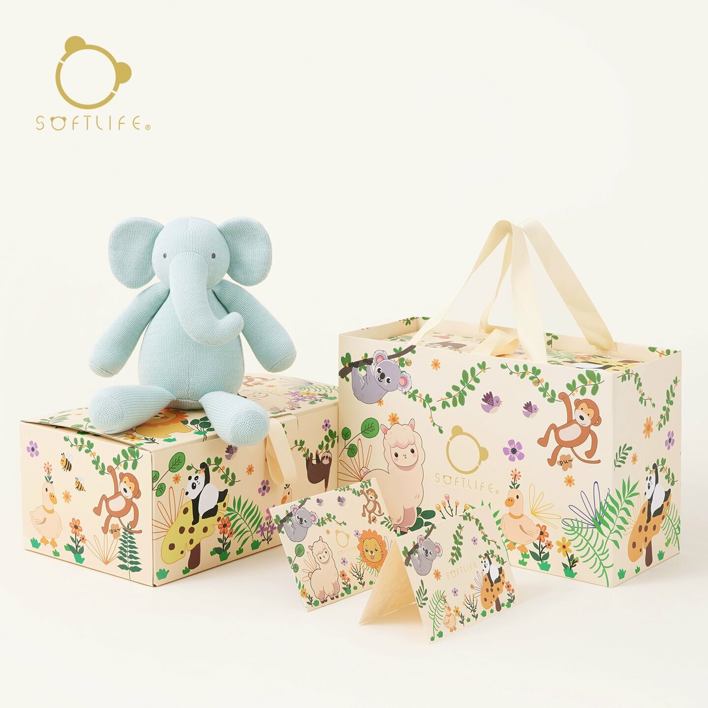 Мягкая игрушка-слон Softlife Abbe для малышей, зеленая, маленькая 30 см, в милой подарочной коробке, идеальный подарок