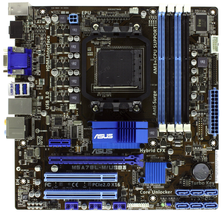 Материнская плата S-AM3+ ASUS M5A78L-M/USB3, AMD760/4DDR3/USB3.0/VGA/DVI-D/HDMI/mATX поддерживает FX8xxx
