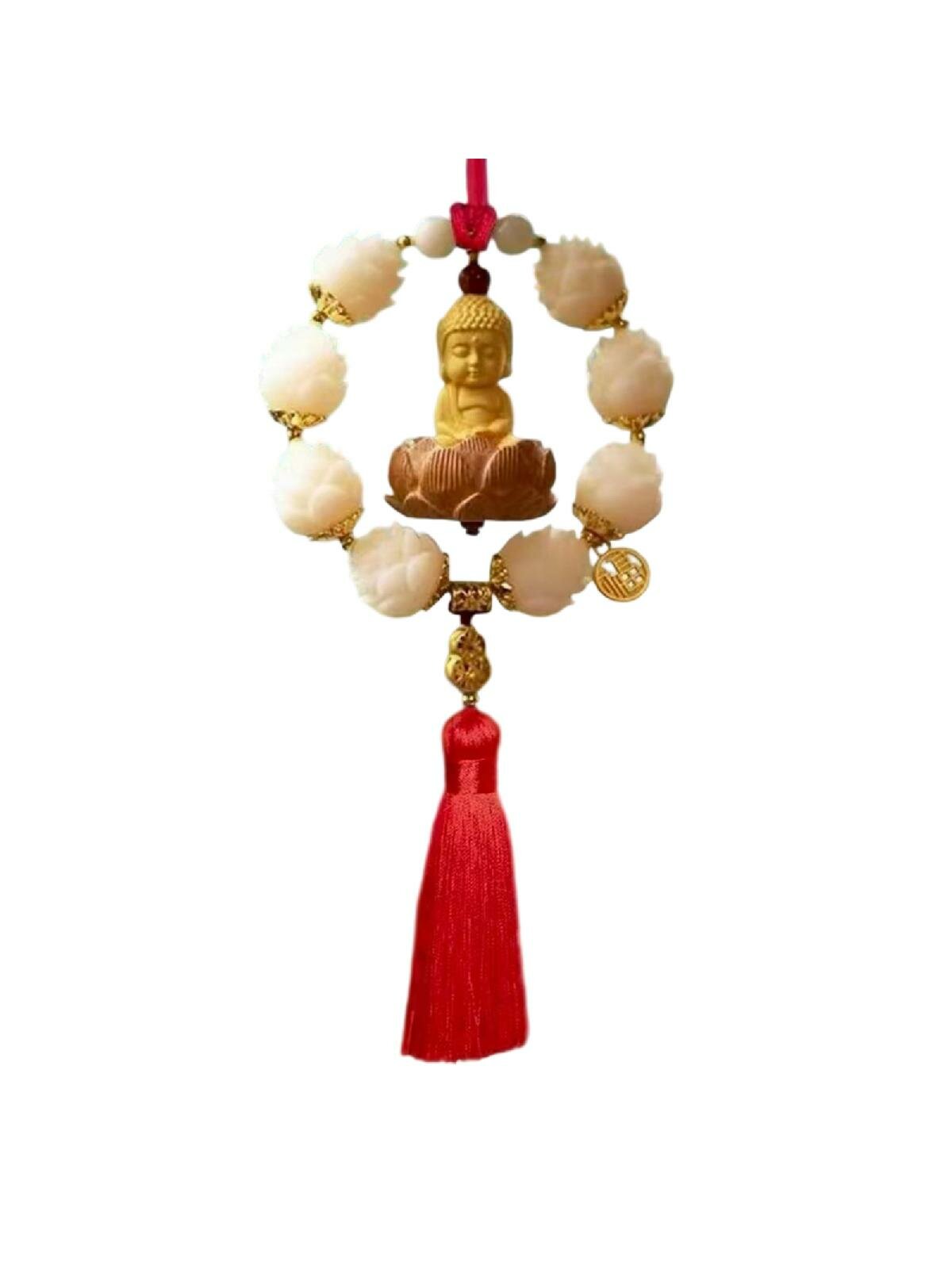 Украшения для автомобилей, Цепочка автомобильных подвесок, маленькие украшения с изображением Будды из самшита, безопасные подвески-красная кисточка будды лотоса