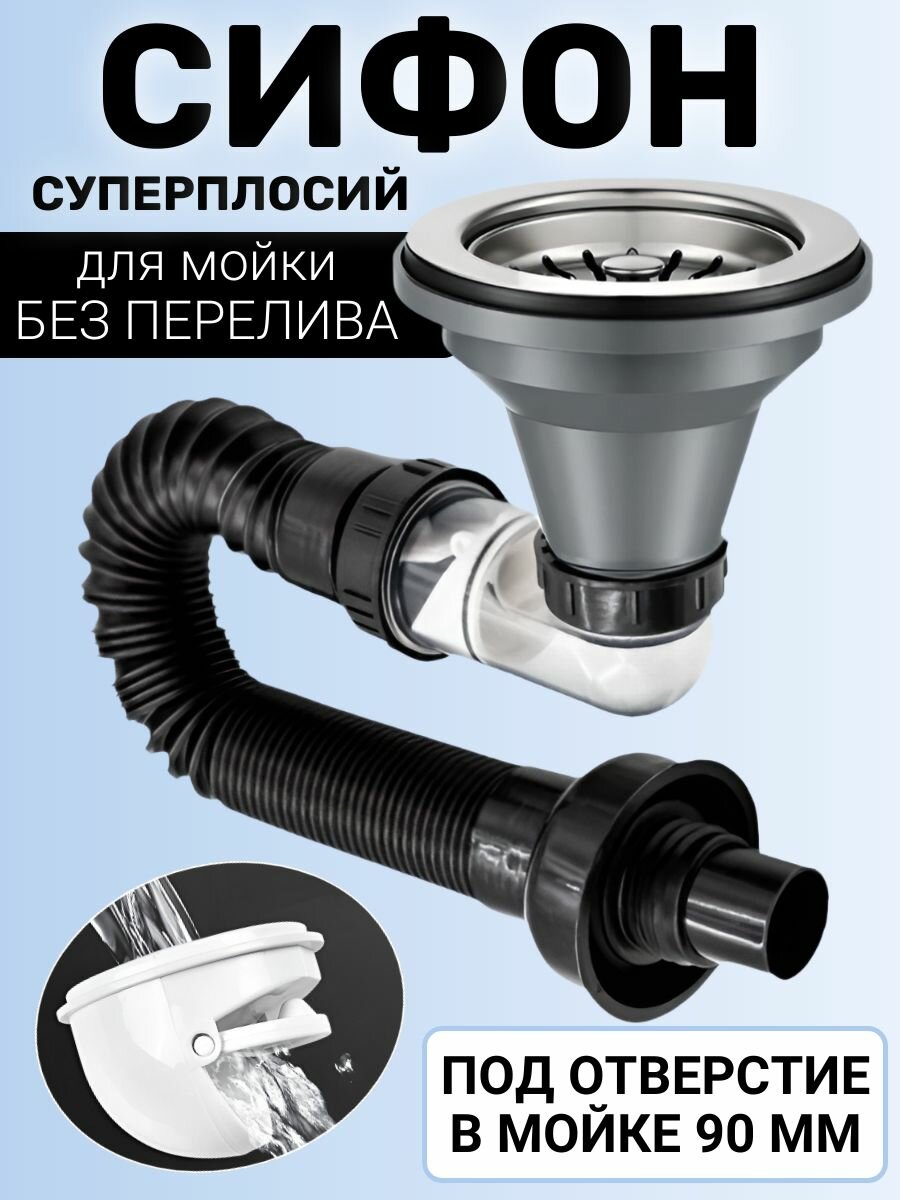 Сифон плоский для кухонной мойки без перелива