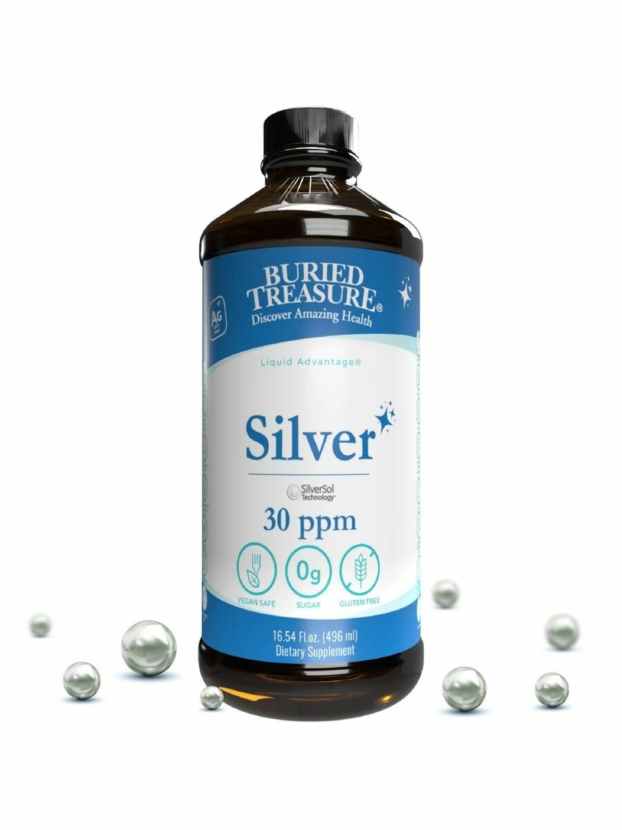 Колоидное серебро, наночастицы, Гипоаллергенный натуральный состав, 150 мкг, Silver, 496 мл, 96 порций