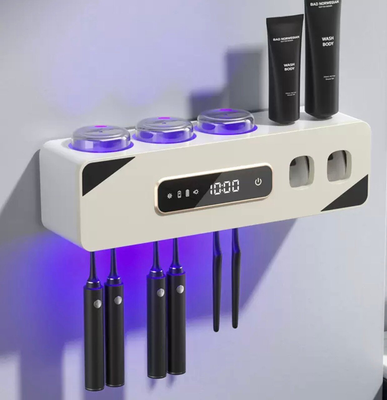 Дозатор для зубной пасты Xiaomi настенный, держатель щеток для ванной, со стаканами, пластик белый