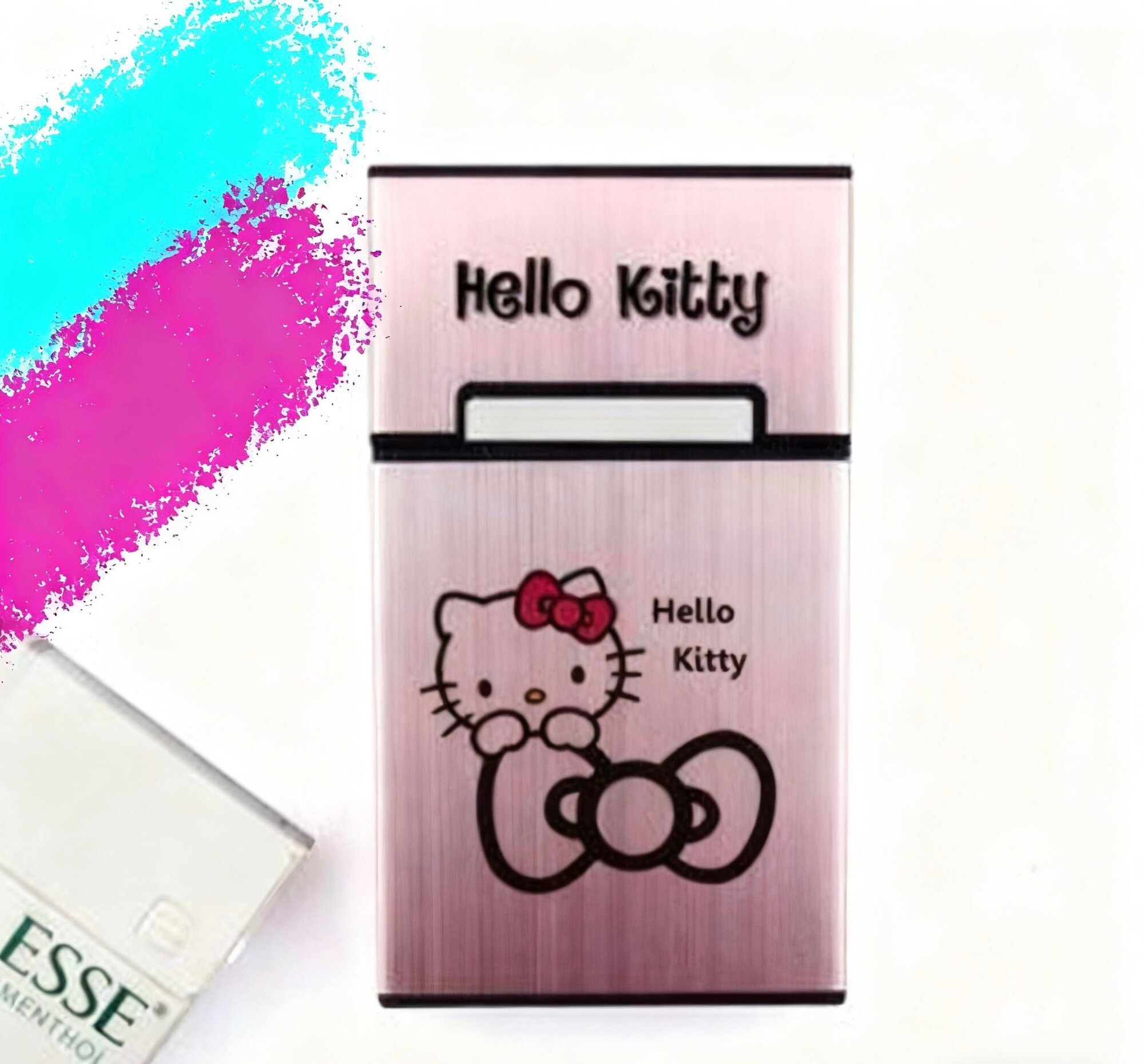 MINISO Флип-топ портсигар Hello Kitty розовый Пачка из 20 сигарет, ультратонкая и портативная.