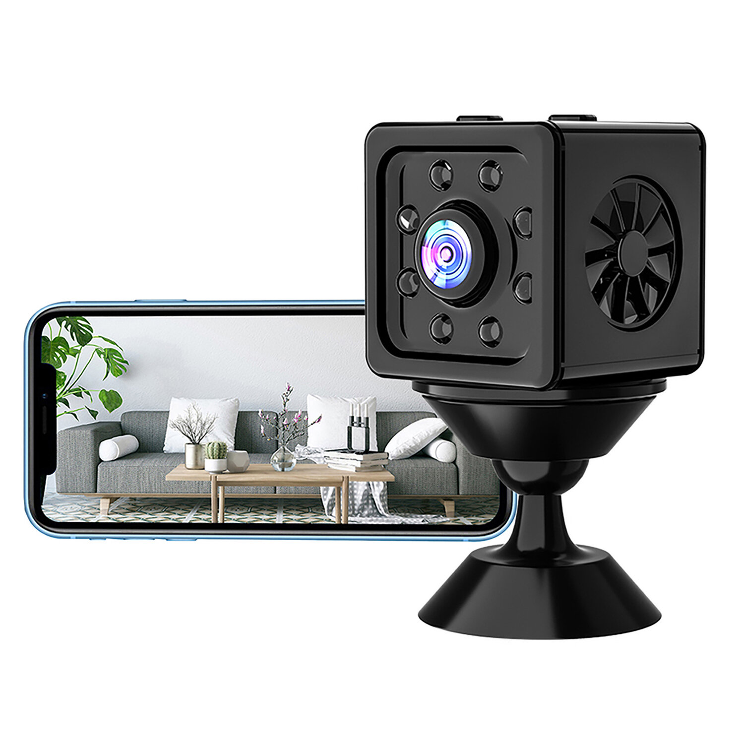 Камера K13 HD Night Vision Camera Outdoor Sports HD Aerial DV Camera Wireless Infrared Camera Wireless Home Safety Surveillance A9 X6D черного цвета с разрешением 1080P/720P, частотой кадров 25, размером 26x26x26mm, весом 18.5g, углом обзора 150°,