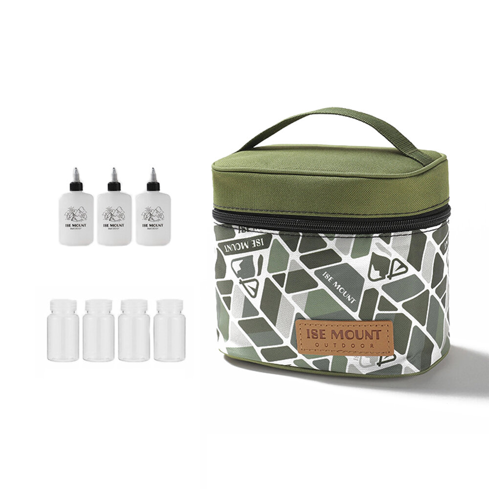 Набор для хранения специй для открытия Camping Seasoning Jars Storage Bag Kit Portable BBQ Picnic Cruet Storage Bag Multifunctional Storage Bag с 3 пластиковыми бутылками объемом 120мл, 4 стеклянными банками объемом 100мл и сумкой из оксфордской ткани