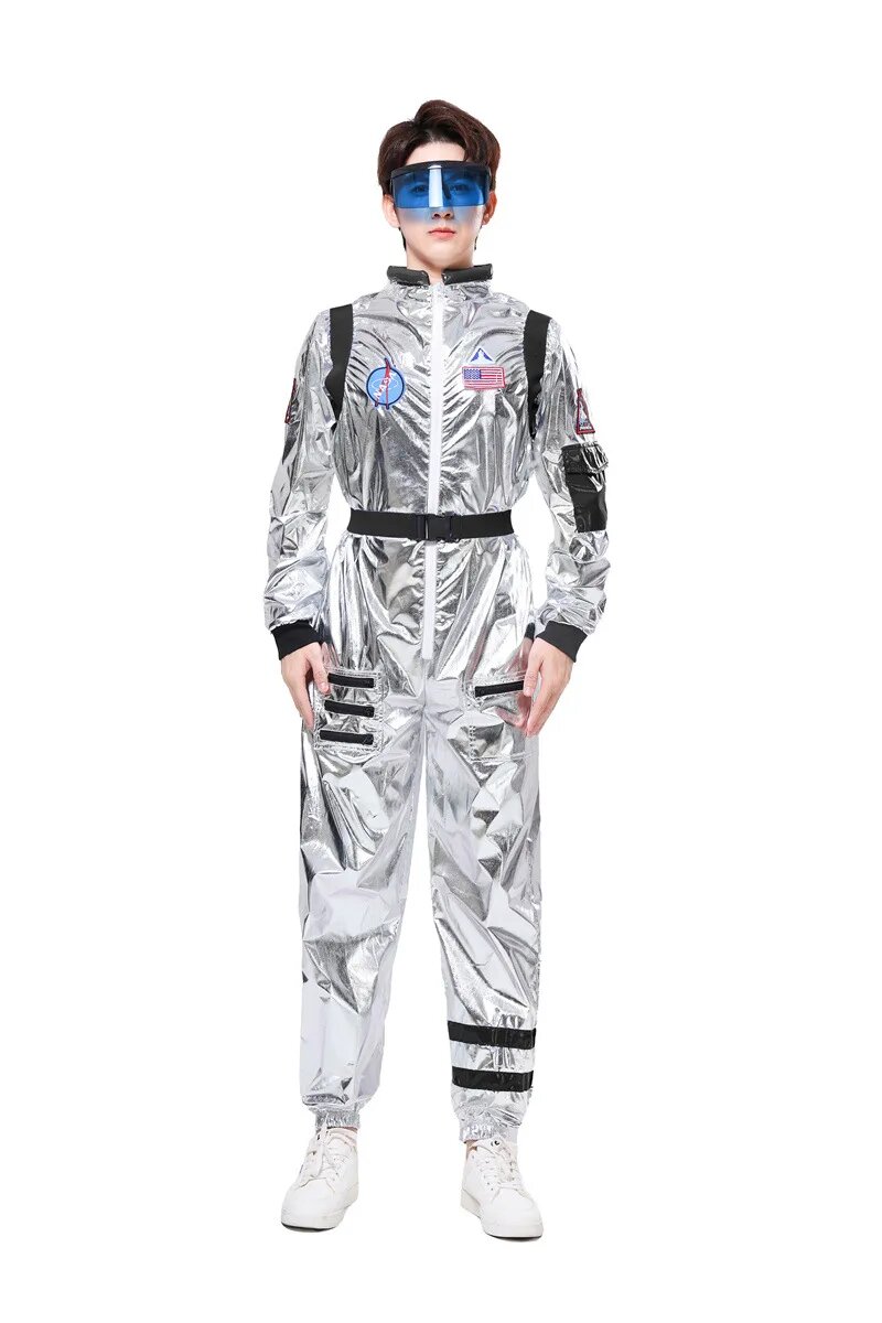 Серебряный костюм космонавта из полиэстера, взрослый S, Adult male black