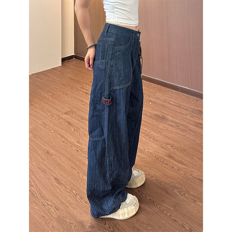 Тренд RONG CH Джинсы Женские Карго Американские Сшитые Многокарманные Эксклюзивные Буткют Широкие Деним, Размер_S