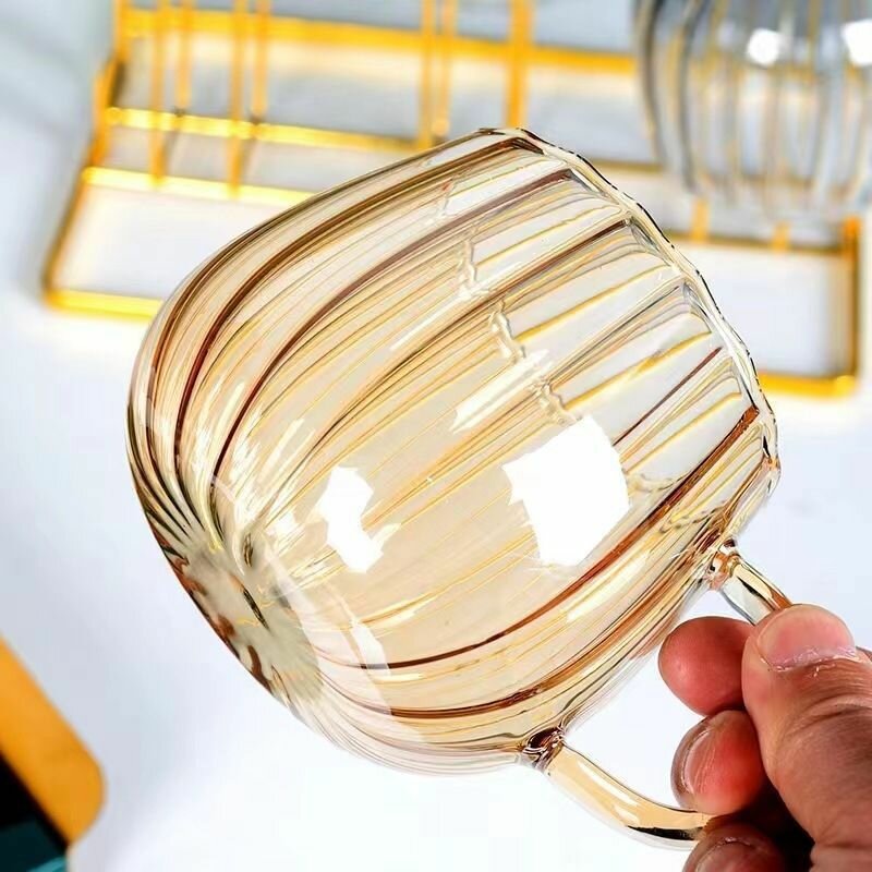 Стакан из стекла цвета янтаря, ручная работа, прозрачный дизайн для питья чая, элегантный стакан для дома и офиса