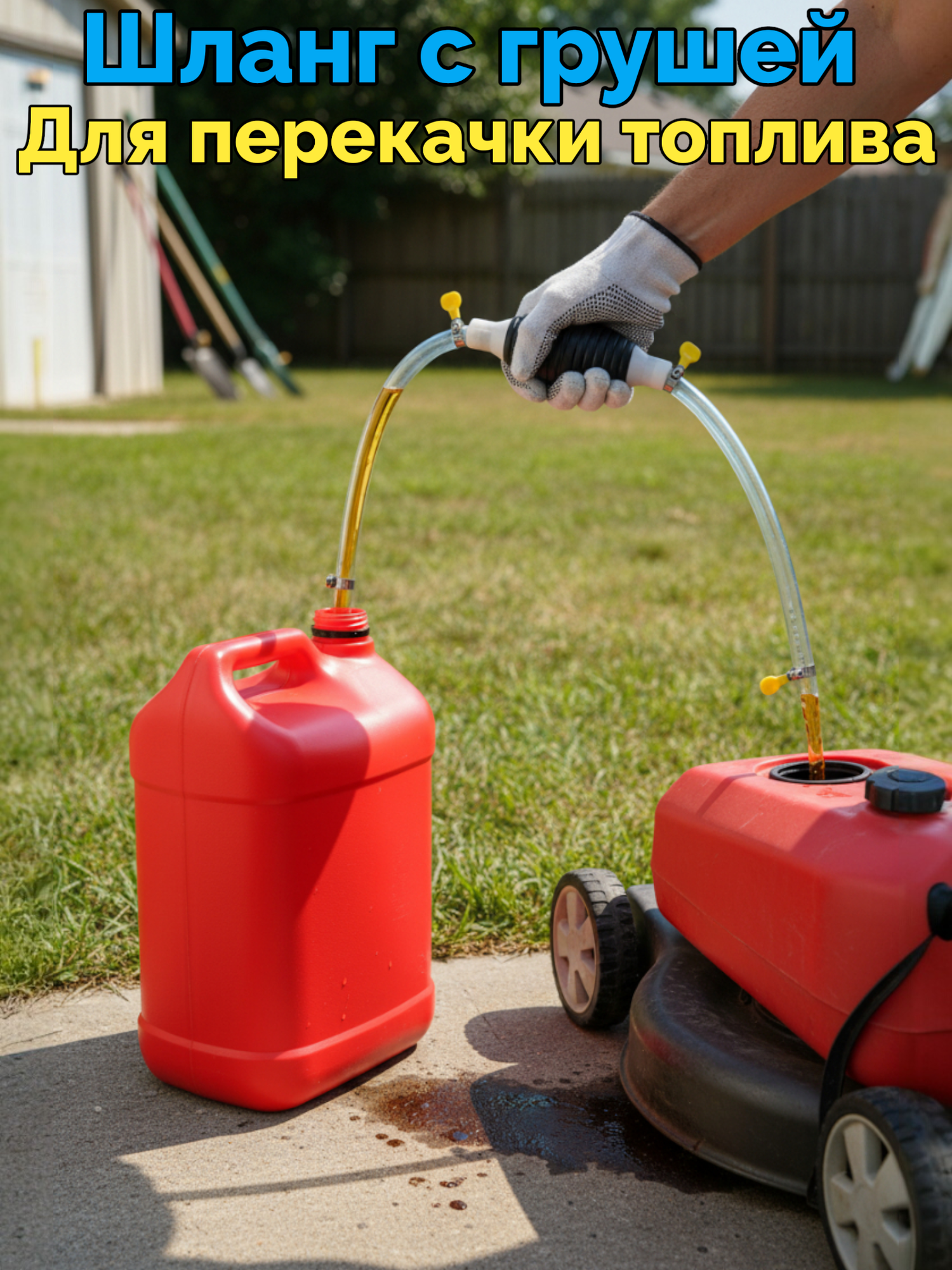 Шланг с грушей, для перекачки топлива, пластик, 1,5м, белый/черный