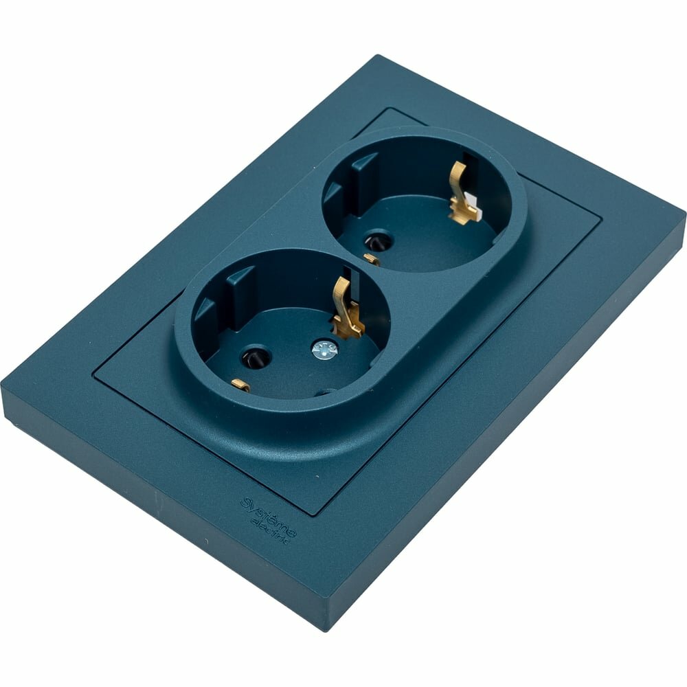Розетка Systeme Electric AtlasDesign Изумруд с/з двойная, со шторками, 16А, в сборе SE ATN000826