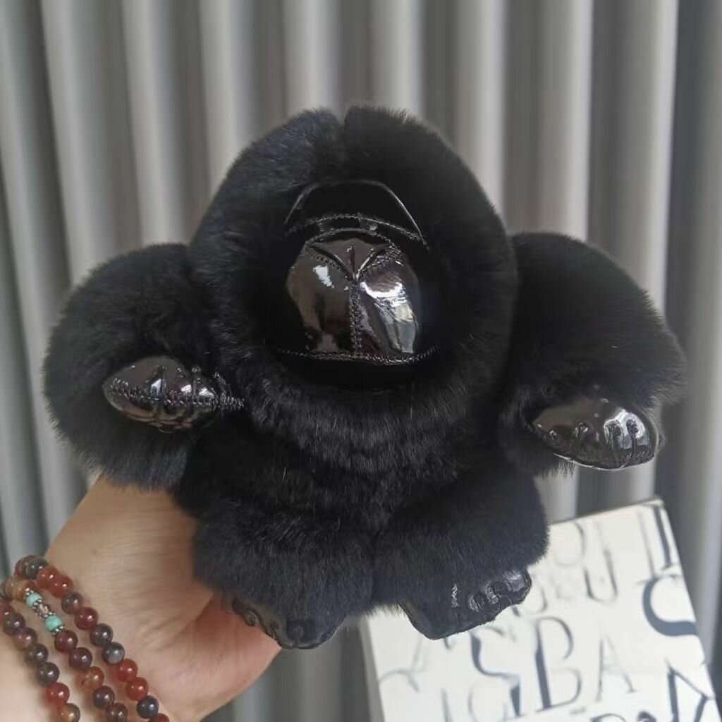 Настоящий брелок для ключей из меха кролика рекс, подвеска в виде гориллы, милый плюшевый кукла, украшение для рюкзака, подарок на день рождения
