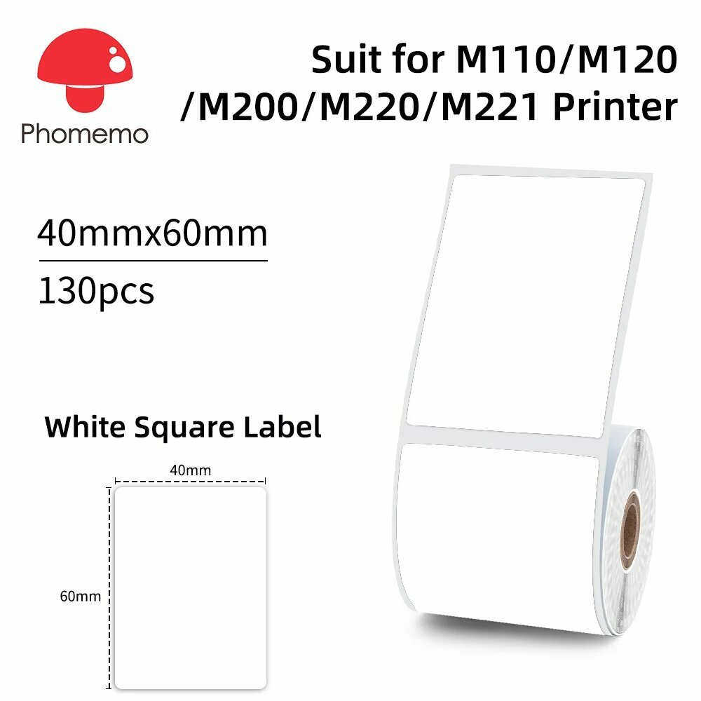 Рулон термонаклейки Phomemo 20-50 мм, совместимый с клейкой этикеткой со штрих-кодом M110/M220/M108/M200/продуктивной этикеткой для коммерческого использования