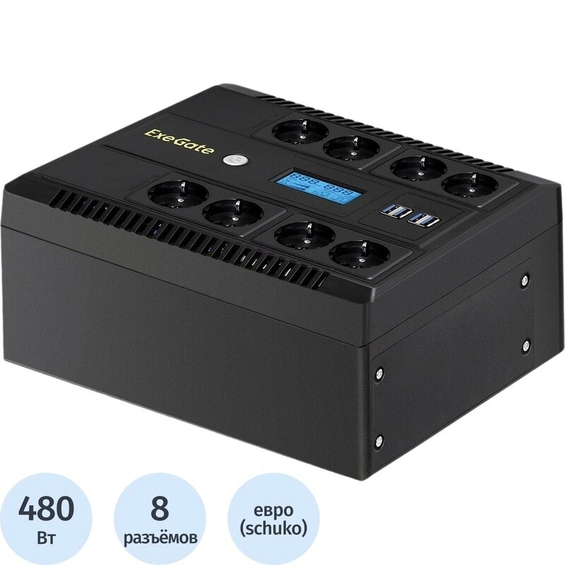 ИБП ExeGate NEO Smart LHB-800, лин. инт,800VA/480W, LCD, 8xEURO(EX293857RUS)