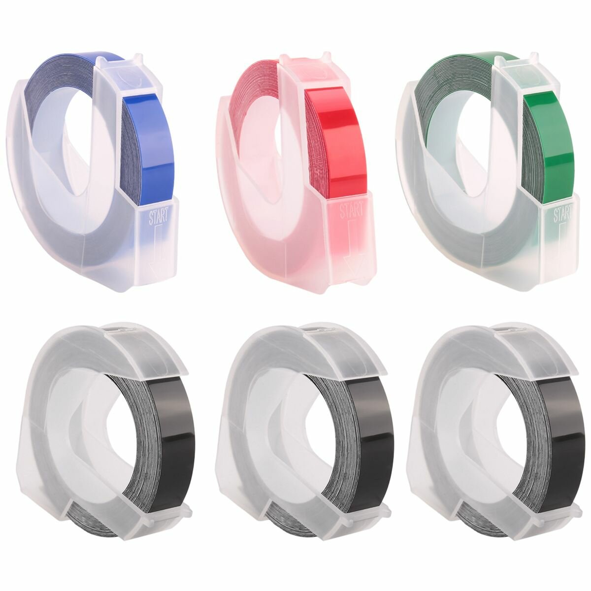 6 рулонов ленты для изготовления этикеток с тиснением, 3D-пластик, 9мм x 3м, лента белая на черном/синем/красном/зеленом производителя