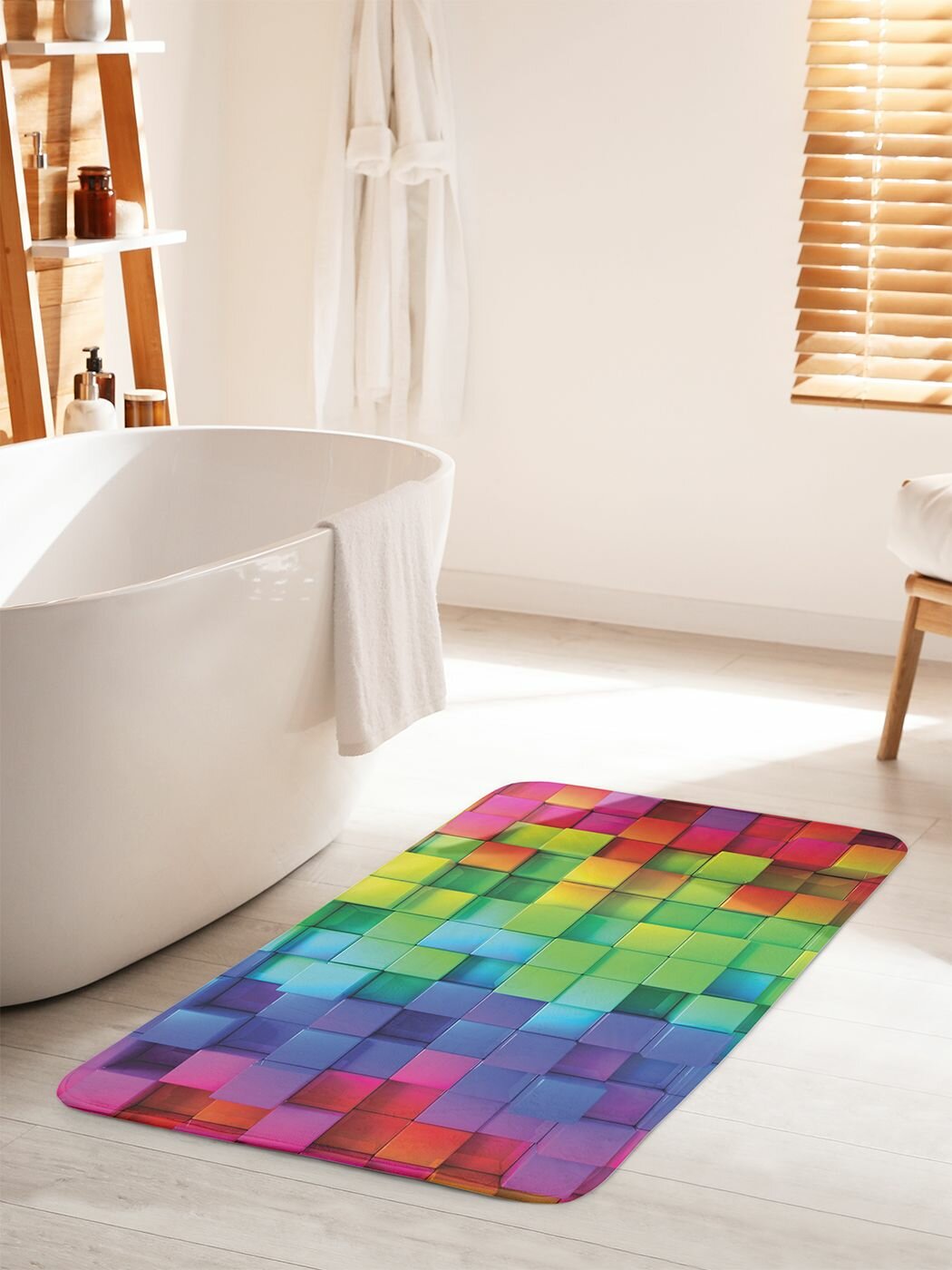 Коврик для ванной комнаты и туалета противоскользящий "Радужные блоки" 60х100 см, JoyArty