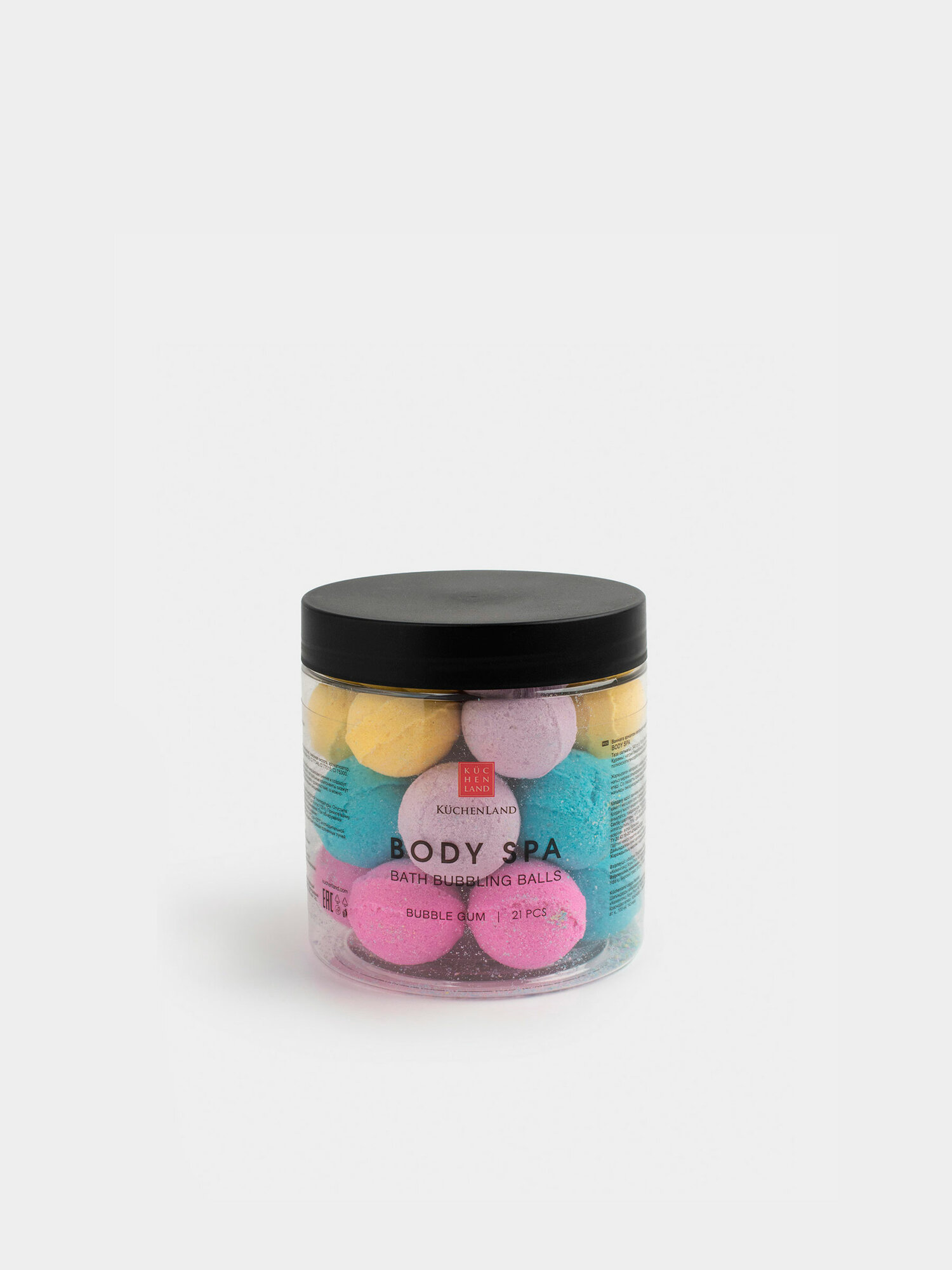 Бомбочка для ванны, 340 гр, 21 шт, в банке для хранения, разноцветная, Бабл-гам, Шар, Body spa, Kuchenland