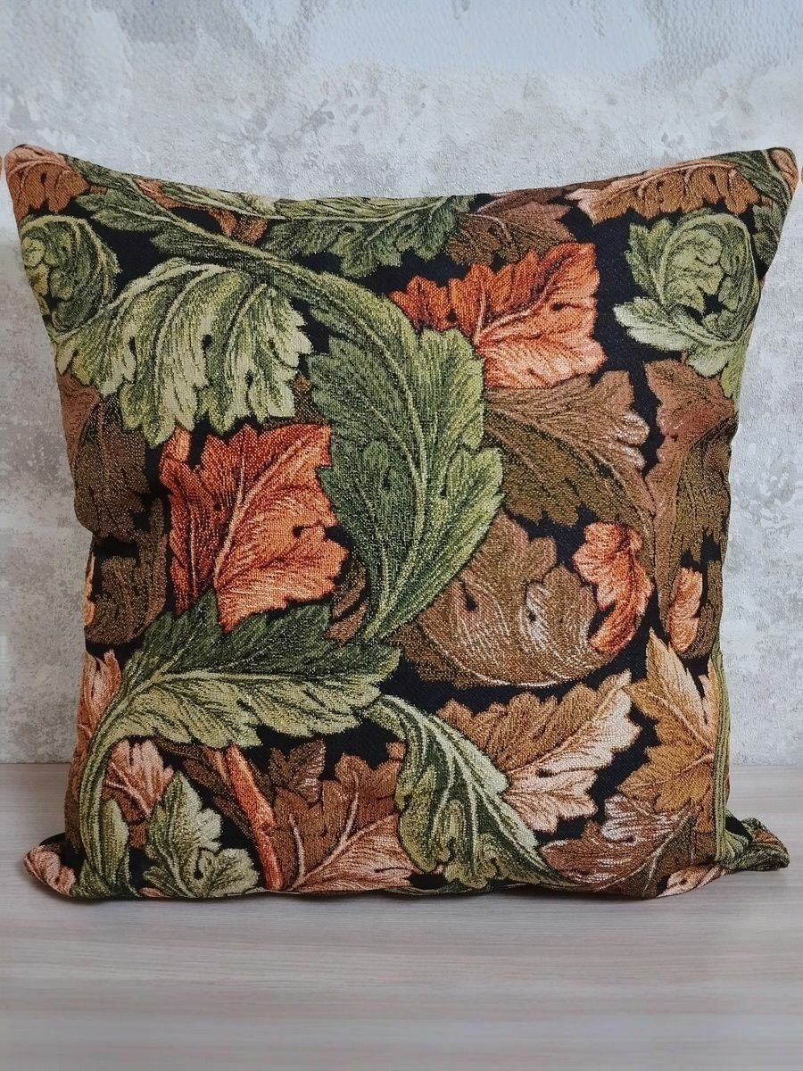 Подушка декоративная "Осень Морриса" 45×45 см, чехол из гобелена, для стула/дивана, гипоаллергенная, 1 шт.