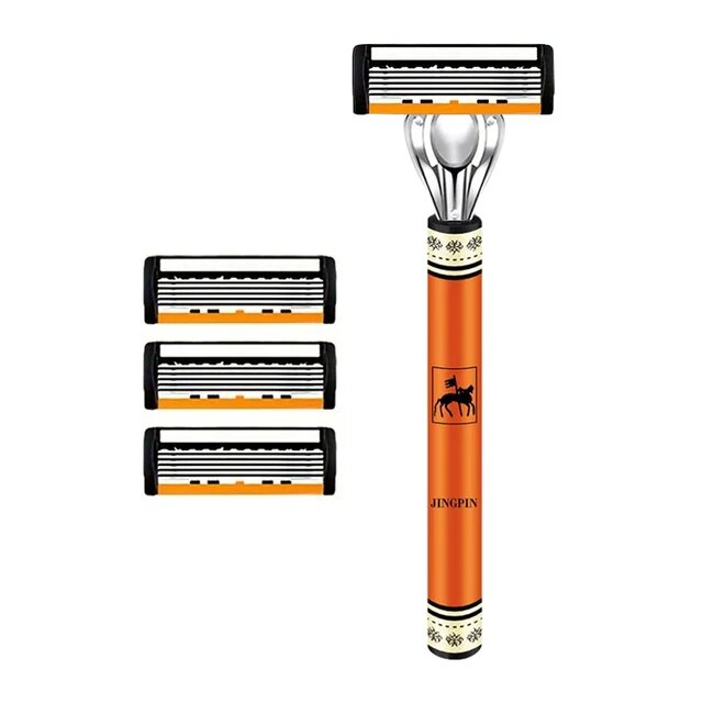 Мужская бритва с 6 лезвиями из нержавеющей стали, классическая, моющаяся, острые лезвия для чистого и точного бритья.