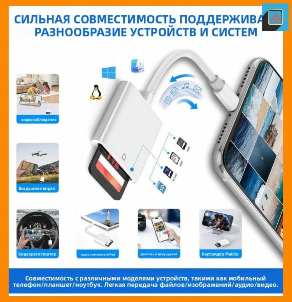 Кардридер Type-C для iPhone 15/16 с поддержкой SD-карт и высокой скоростью передачи
