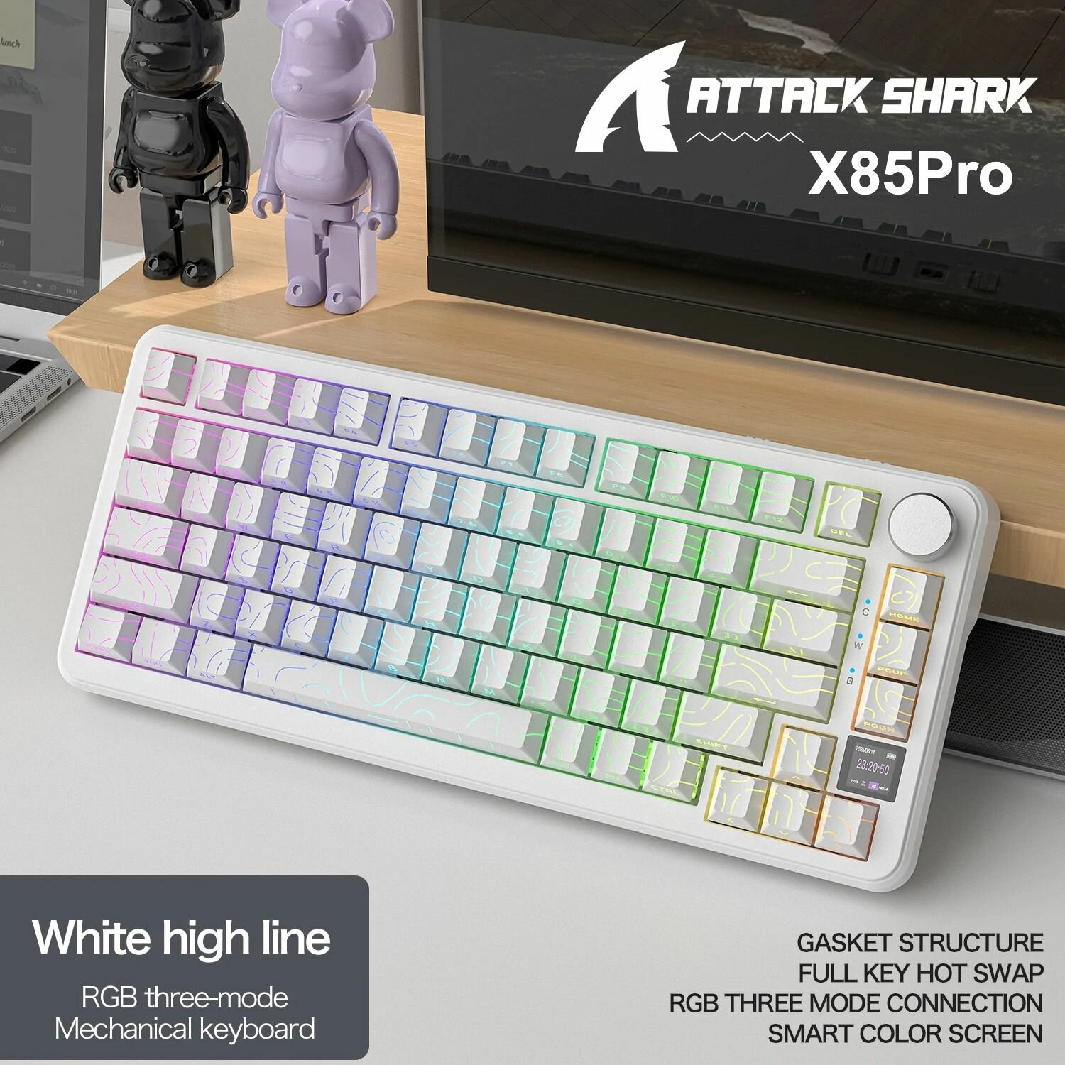 Attack Shark X85PRO Беспроводная механическая клавиатура с ручкой из сплава, Умный Цветной экран