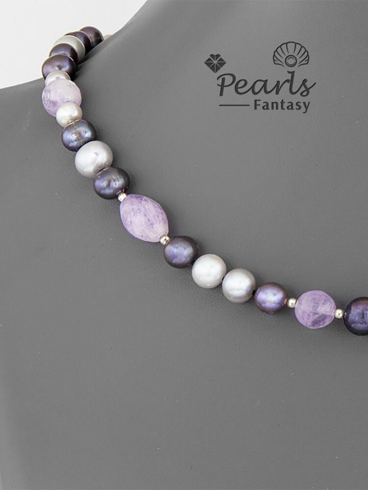 Бусы, жемчуг культивированный, аметист