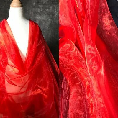 Синий градиент лазерная органза ткань для платья Красный, bright red