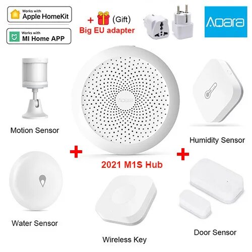 Комплект умного дома Aqara Gateway M1S Hub Датчик двери Датчик движения беспроводной выключатель Датчик температуры и влажности Датчик протечки Mihome Homekit-6 в 1, как на картинке