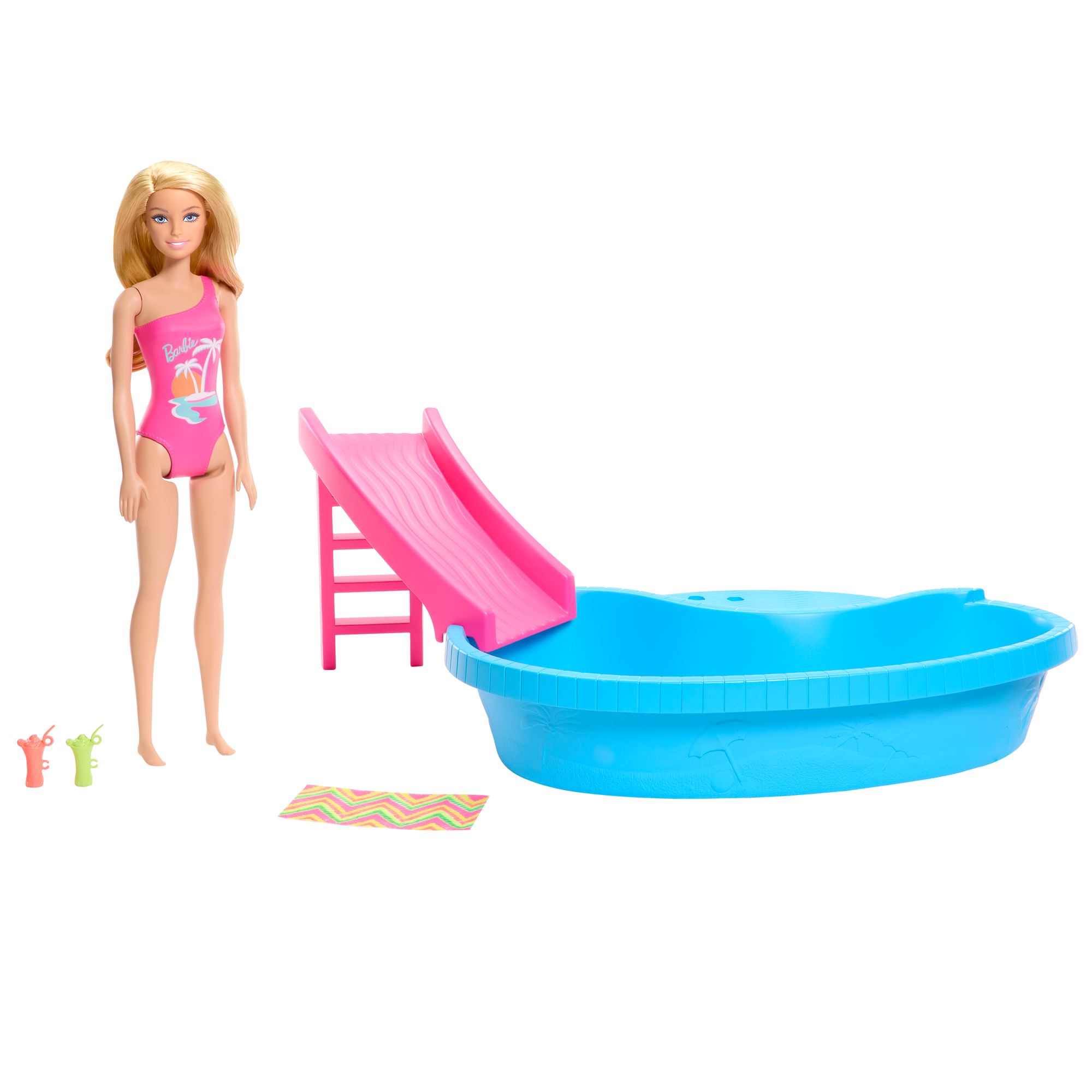 Игровой набор Mattel Barbie Блондинка с бассейном и аксессуарами HRJ74, разноцветный