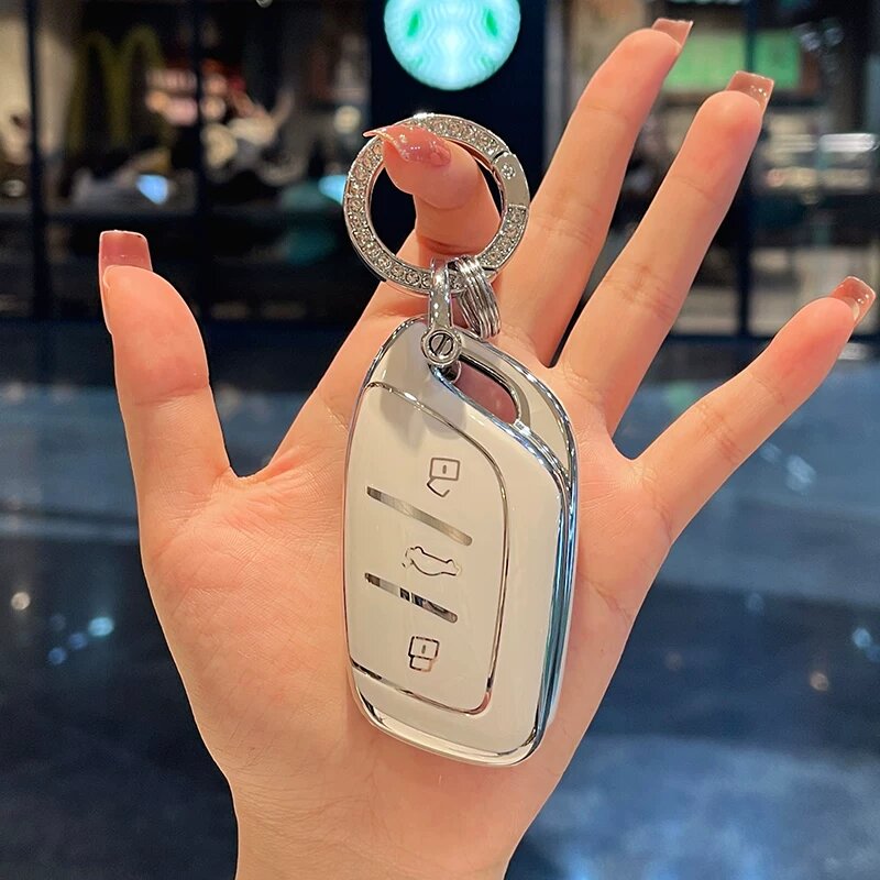 Ключевой чехол Roewe A-Style кремового белого цвета с хрустальным серебряным кольцом для RX5 Plus, i5, i6 Max, 350,