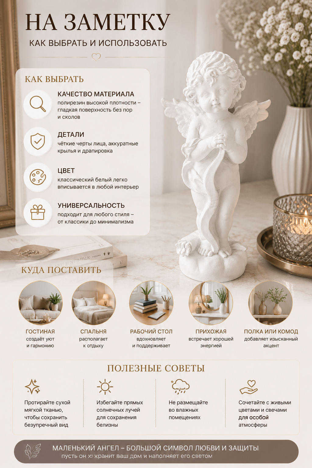 Статуэтка Ангел полирезин белый Casaentera 8.5х5.5х17.1 см CE08-887-139