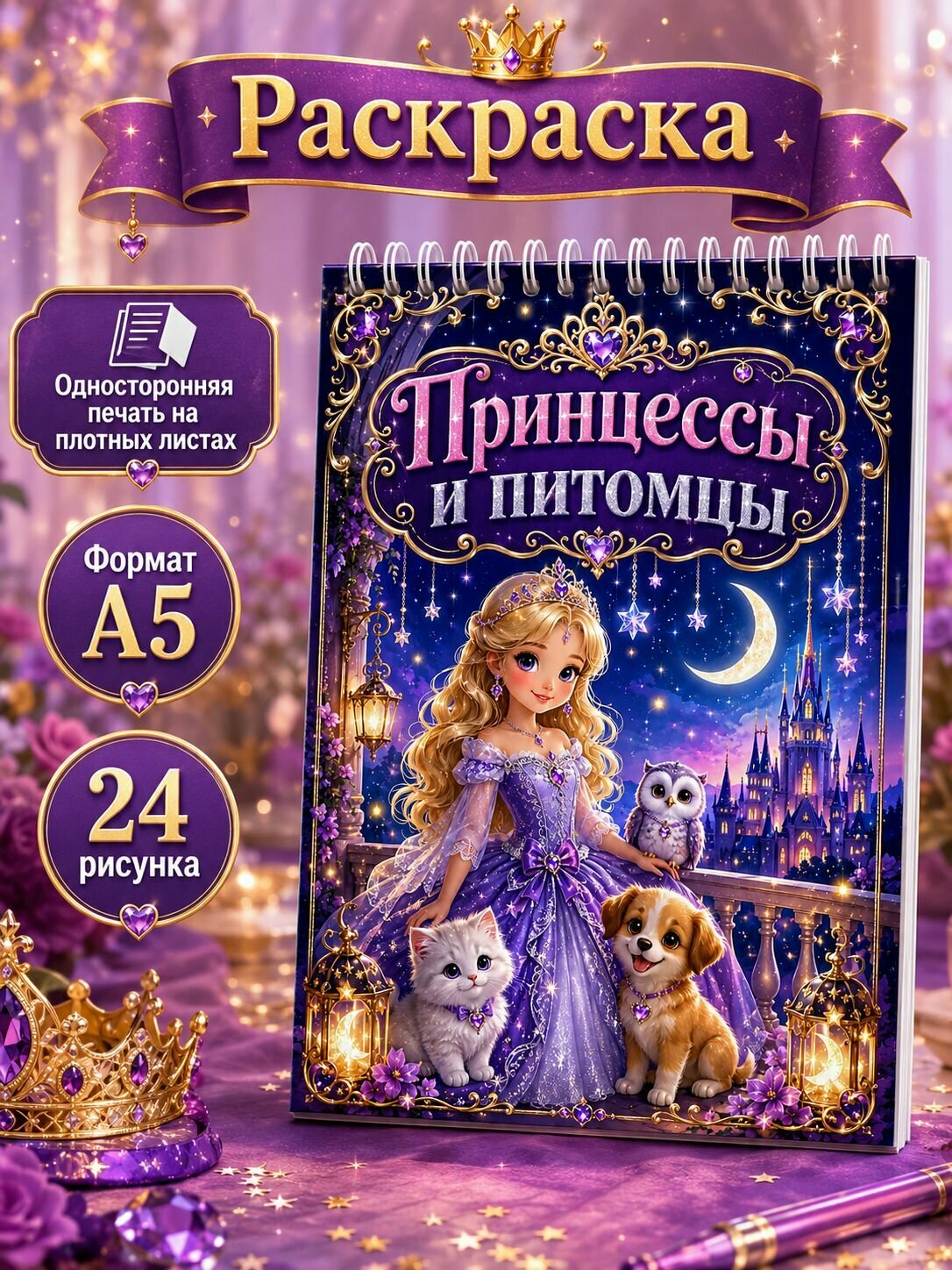 Раскраска для девочек Принцессы и питомцы