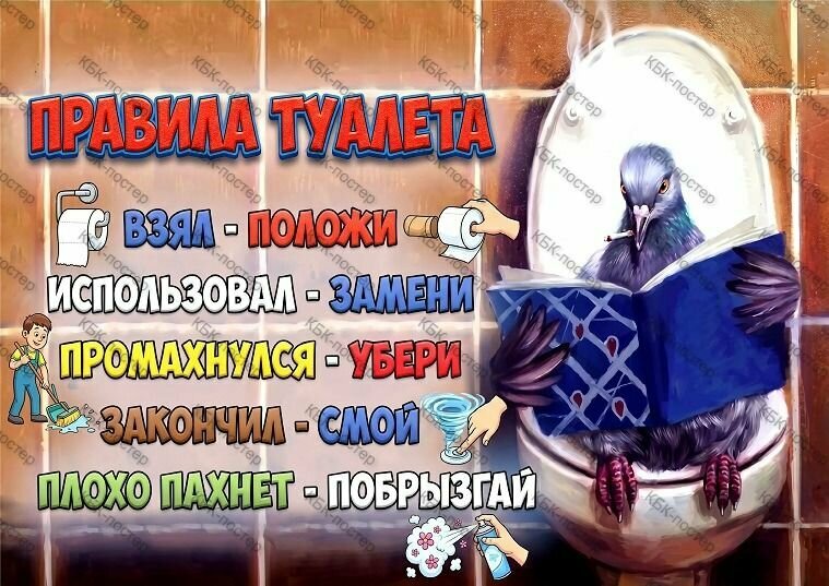 "Правила туалета". 42х30 см. Плакат для туалета А3_073.
