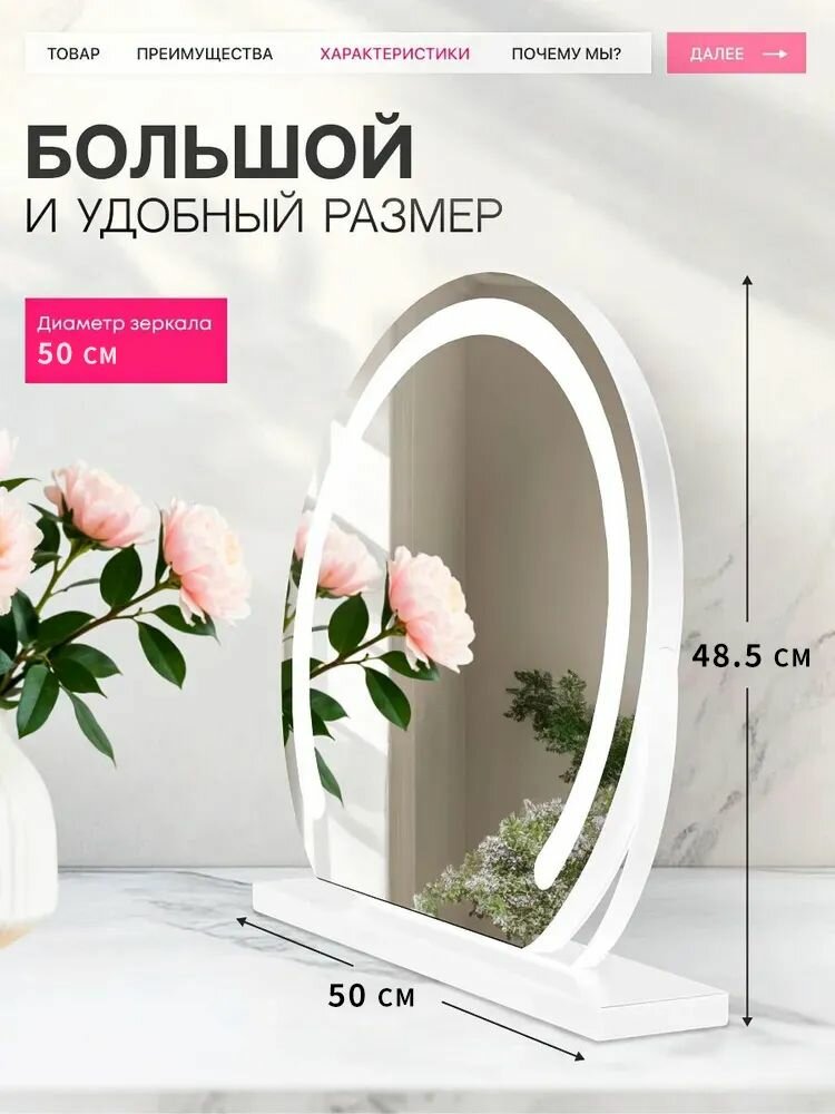 Зеркало гримерное, 50 см х 48.5 см, 1 шт