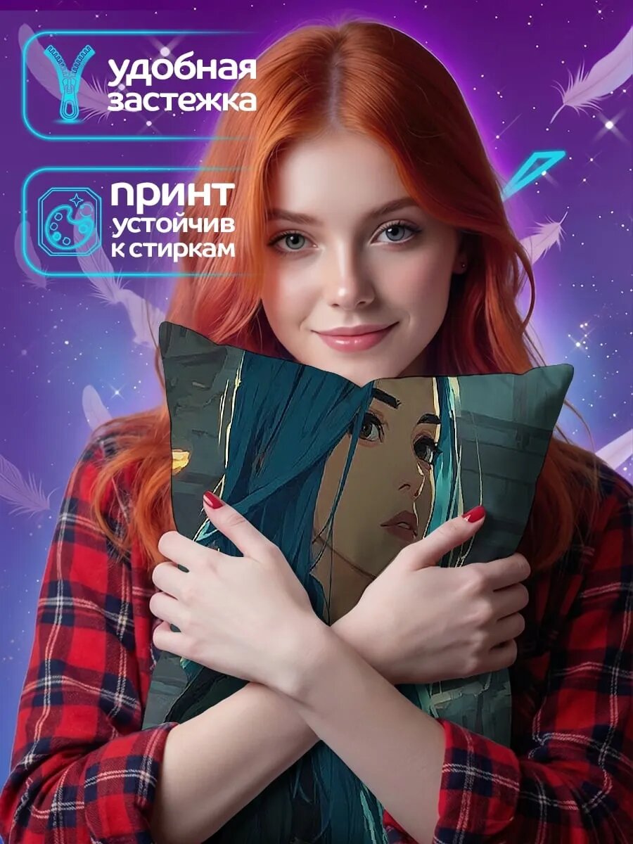 Подушка дакимакура Девушка с синими волосами — фото 1