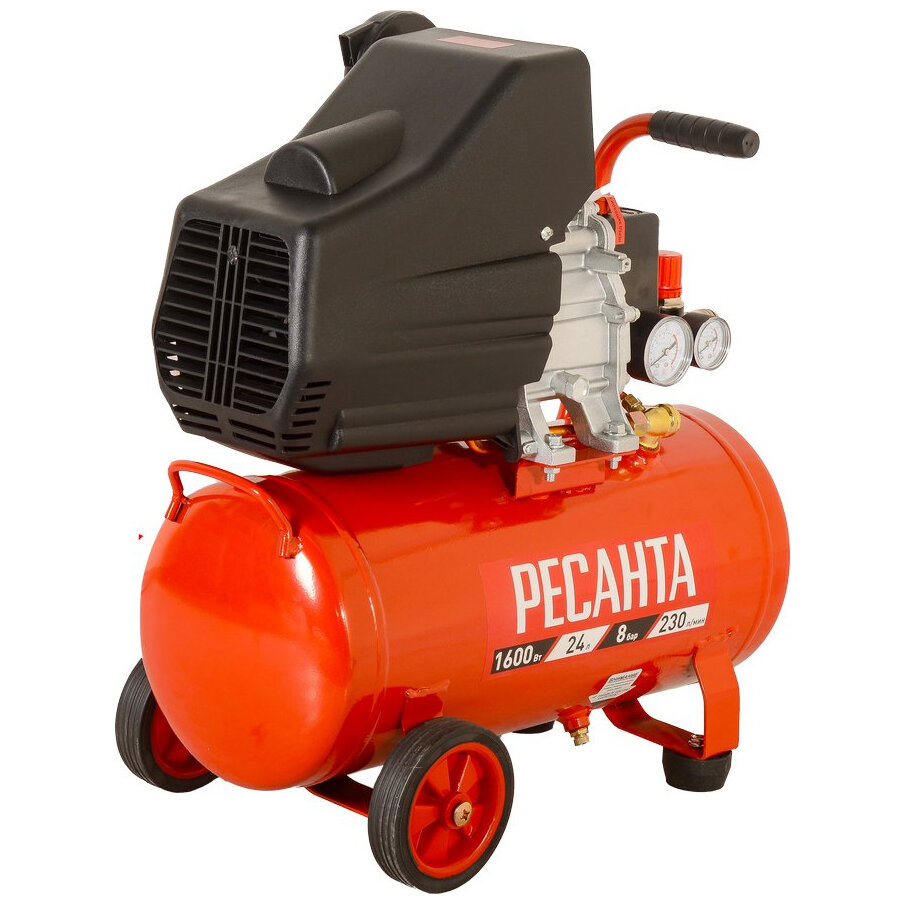Компрессор масляный Ресанта КП-24/230М, 24л, 1600Вт red/black