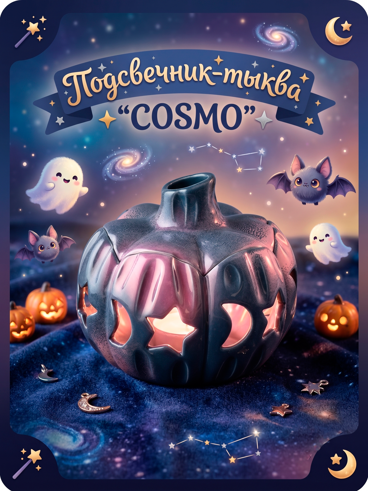 Тыква-подсвечник Hill & Mill "Pumpkin Cosmo", керамика, 13x12x12 см
