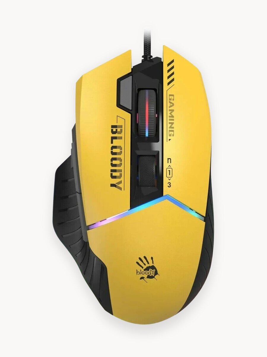 Мышь A4TECH Bloody W95 Max Sports, игровая, оптическая, проводная, USB, желтый и серый [w95 max sports lime]