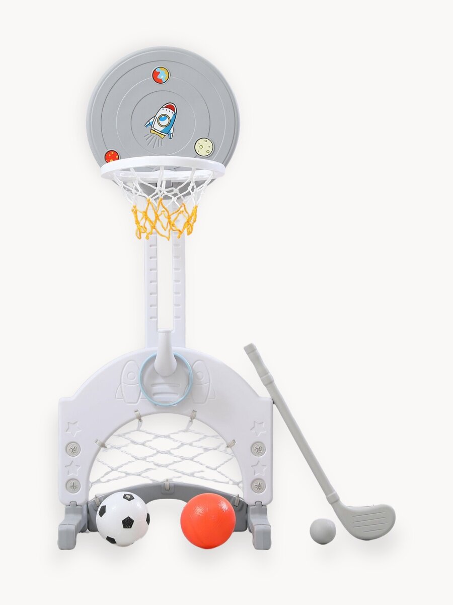 Игровой комплекс 4 в 1 UNIX Kids Space Grey, хоккейные и футбольные ворота, баскетбольная стойка, для дома, улицы, дачи
