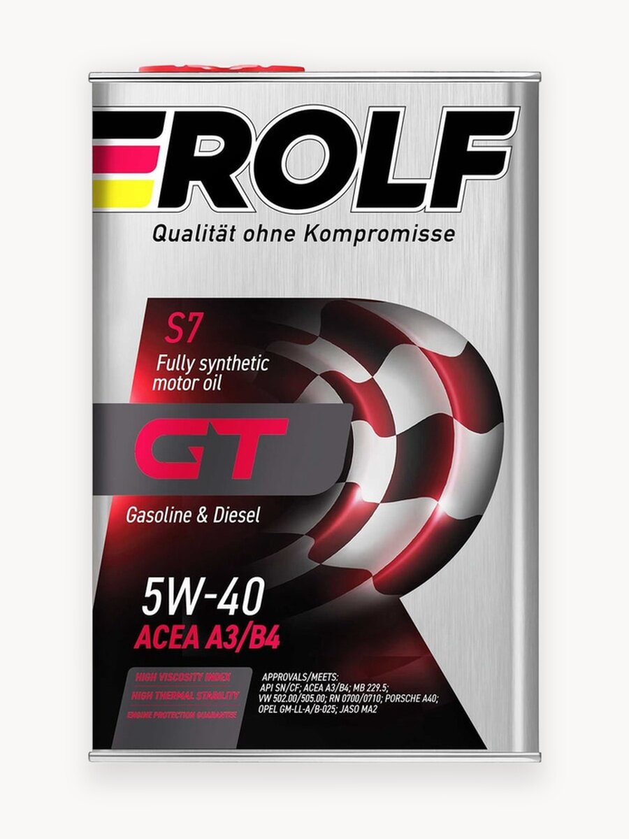 Моторное масло ROLF "GT 5W-40", 4л, синтетика, для бензиновых/дизельных двигателей