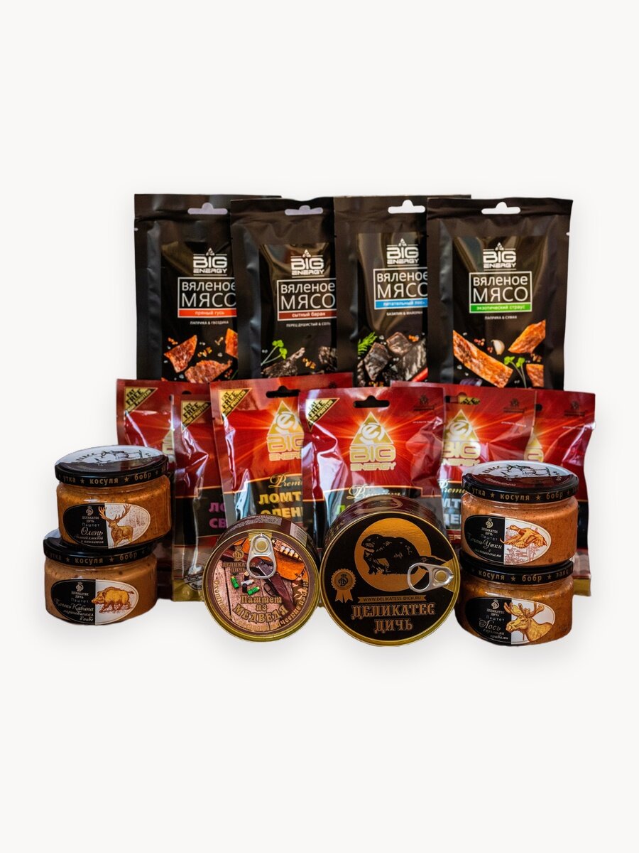 Вкусный подарок, мясной подарочный набор мужчине из дичи и вяленого мяса