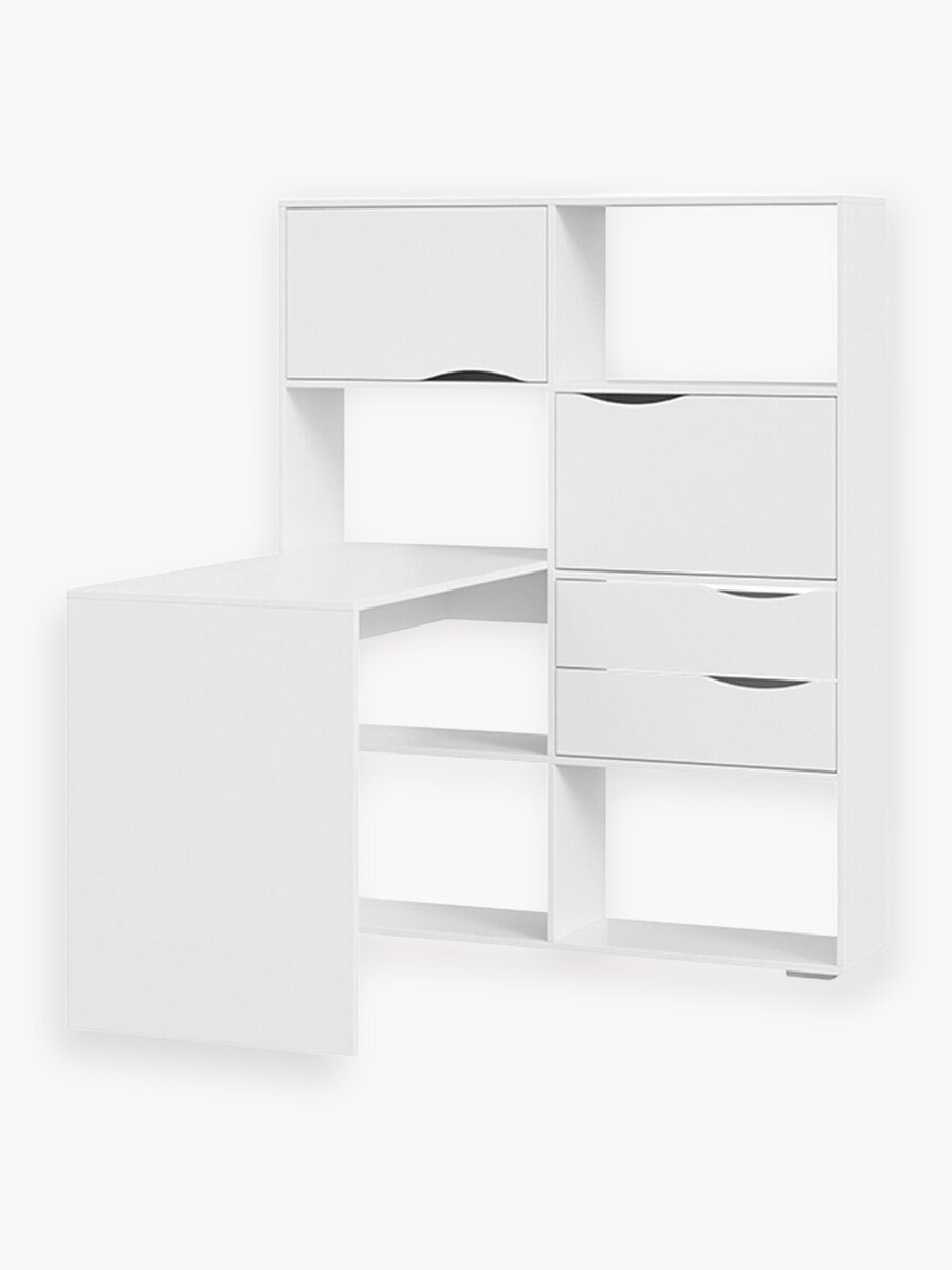 Стол письменный белый тип 7, Трия, с ящиком и стеллажом, 115х110х143 см