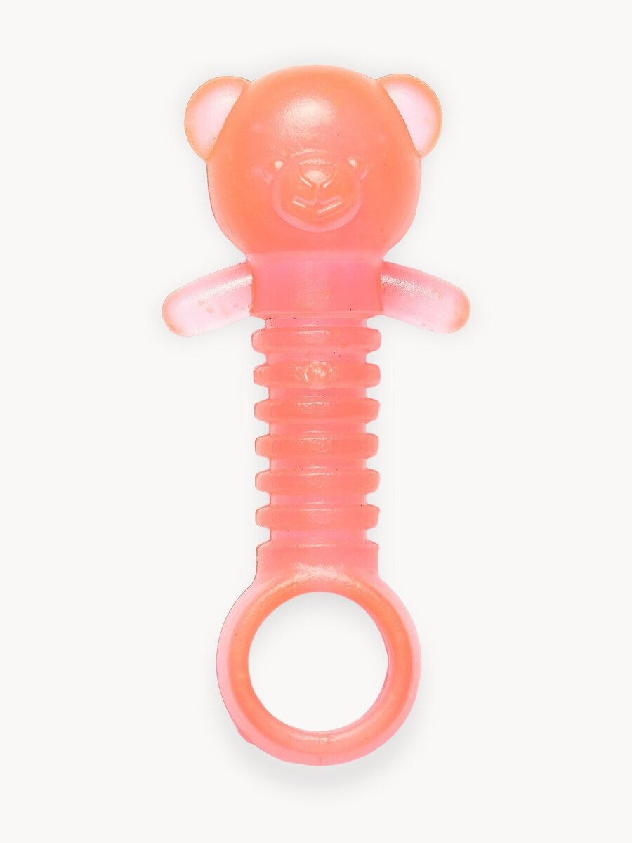 Жевательная игрушка светящаяся в темноте для собак "Медвежонок", розовый цвет, 9*4,5 см