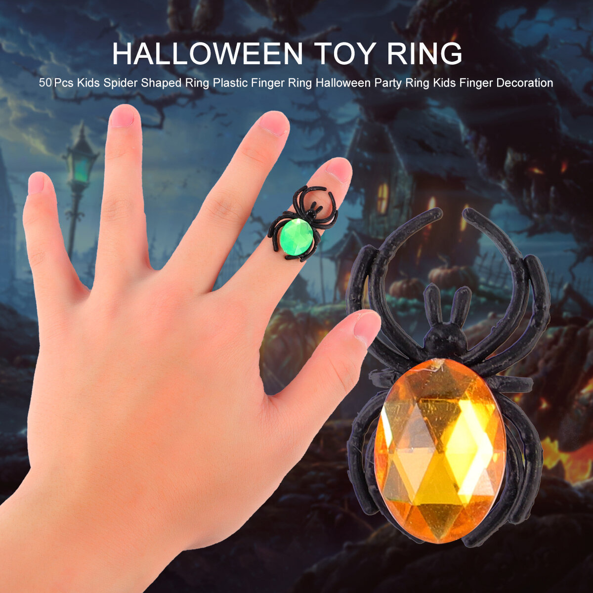 50 Штук Пластиковые Колечки С Пауками Аксессуары Для Костюмов Halloween Party Favors Размер: Assorted Color