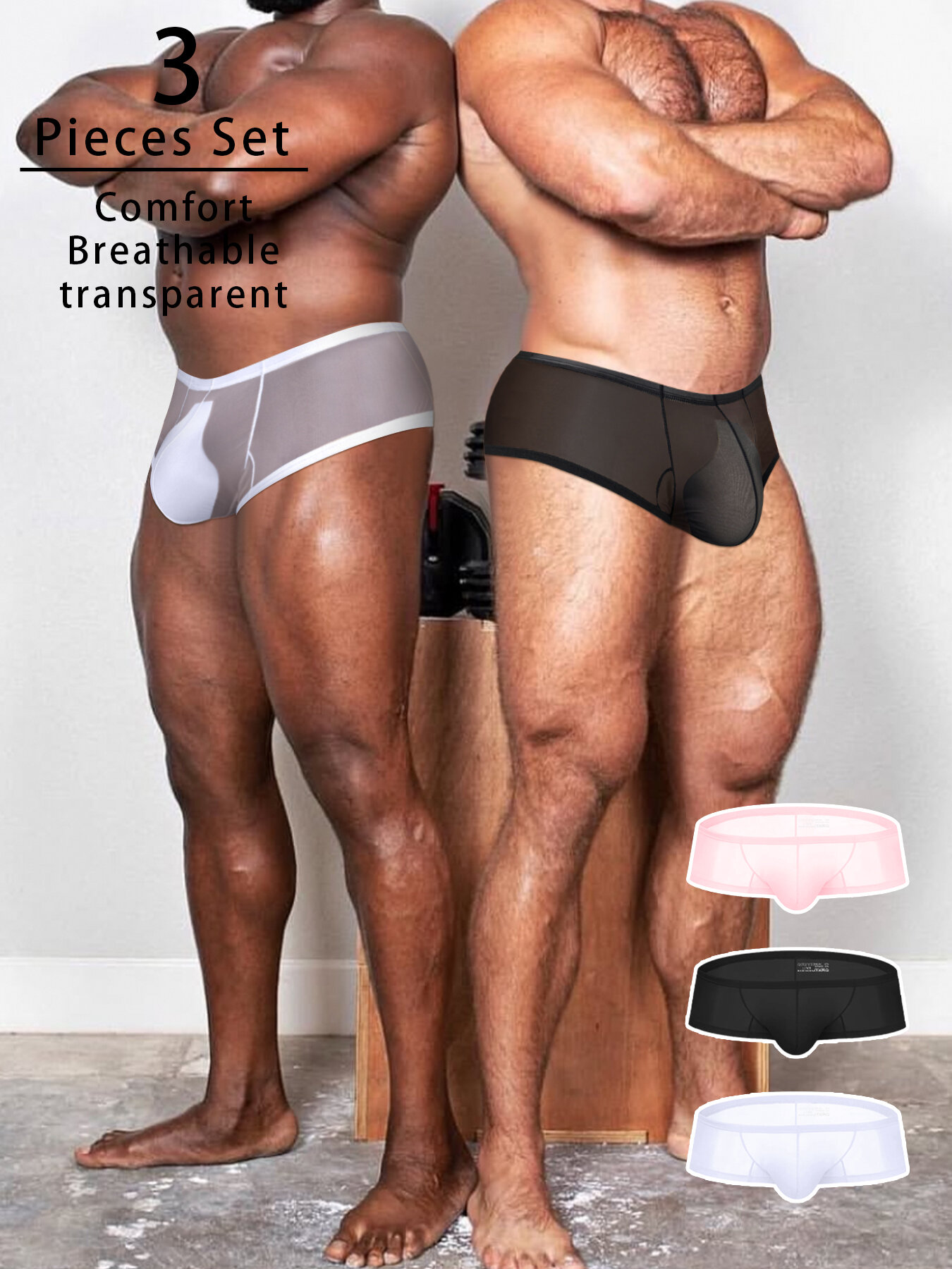 Три прозрачные мужские сексуальные шорты дышащие бикини