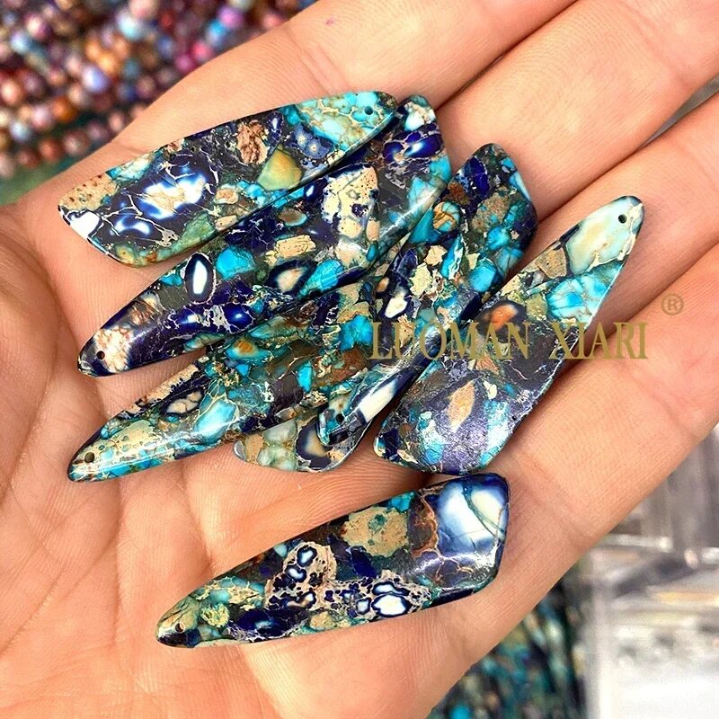 Синие бусины из яшмы LUOMAN XIARI 13x45 мм 13x45mm 2pcs, type002