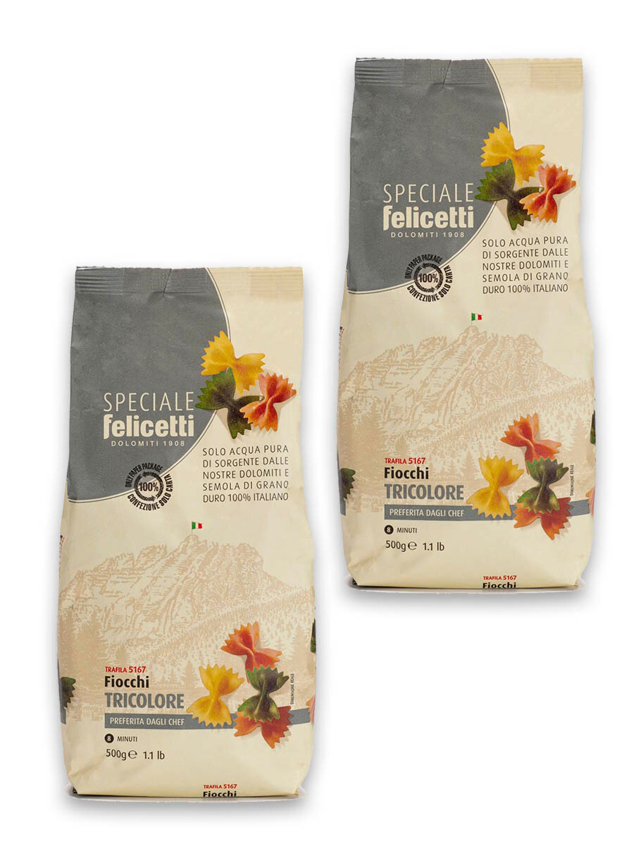 Макароны Pastificio Felicetti Фиокки №5167 из тв. сортов пшеницы с томатами и шпинатом, 2*500 г