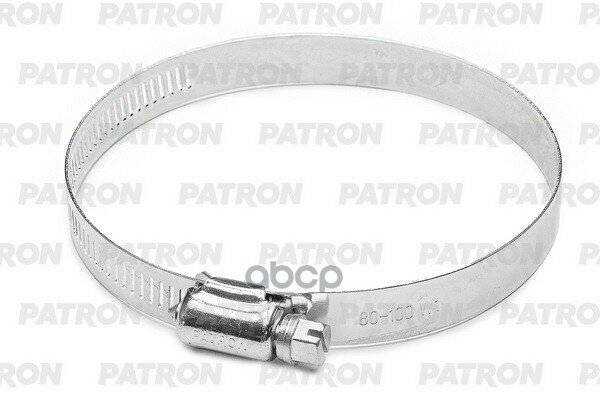 Хомут винтовой 80-100 мм American Type лента с перфорацией, ширина ленты 12.7 мм, W1 - оцинкованная сталь PATRON арт. PA080100